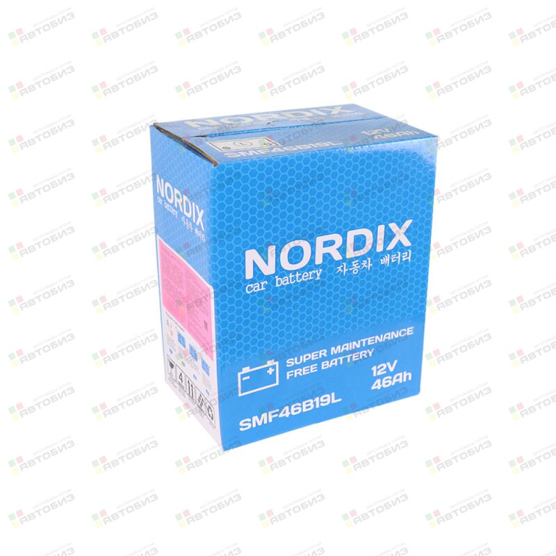 Аккумулятор NORDIX 46B19L 46Ah (обр) 370А 187*127*225, необслуж., мал.клемма Корея SMF46B19L.NDX ...