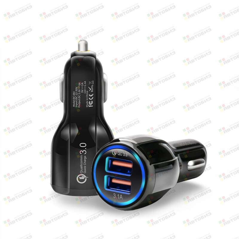 Разветвитель гнезда прикуривателя /черный/, 2 USB, 3,1А, быстрая зарядка 3,0 SY-681: купить в ...