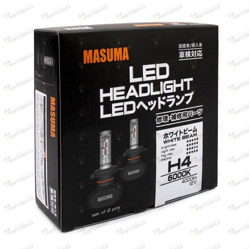 Лампы светодиодные Masuma LED H4 6000K 4000Lm P43T, Комплект 2шт, L640 ...