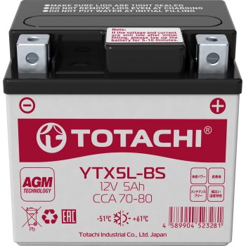 АКБ для мото TOTACHI AGM YTX5L-BS, L, 5 Ач, CCA 80A, 113*70*105 90005 ...